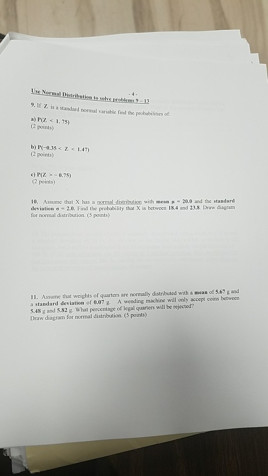 Solved e Normal Distribution to solve problems 9 9. If Z is | Chegg.com