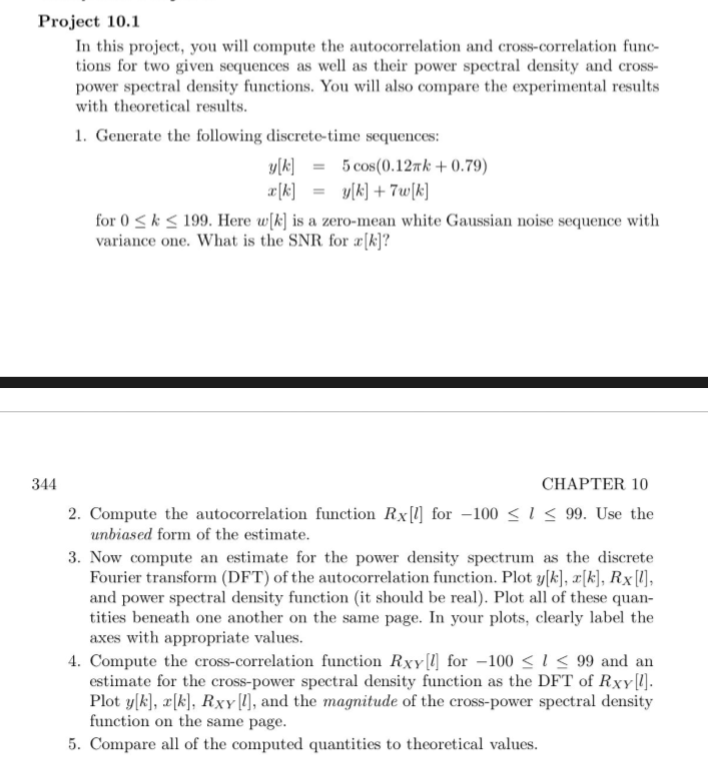 Solved In this project, you will compute the autocorrelation | Chegg.com