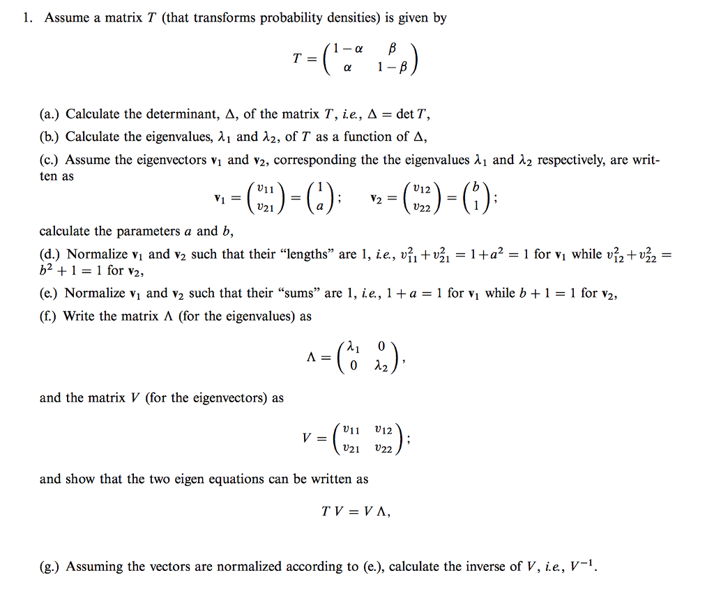 Solved 1. Assume a matrix T (that transforms probability | Chegg.com