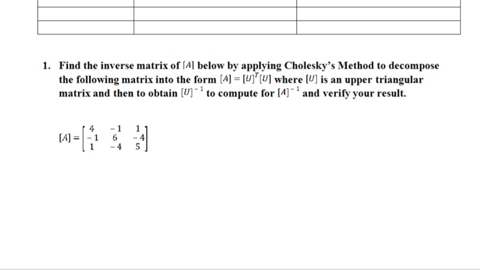 Solved Find the inverse matrix of [A] below by applying | Chegg.com