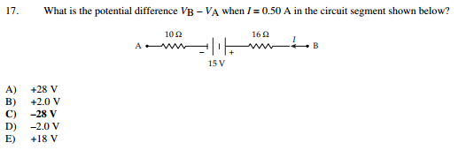 Solved What is the potential difference VB - VA when I = | Chegg.com