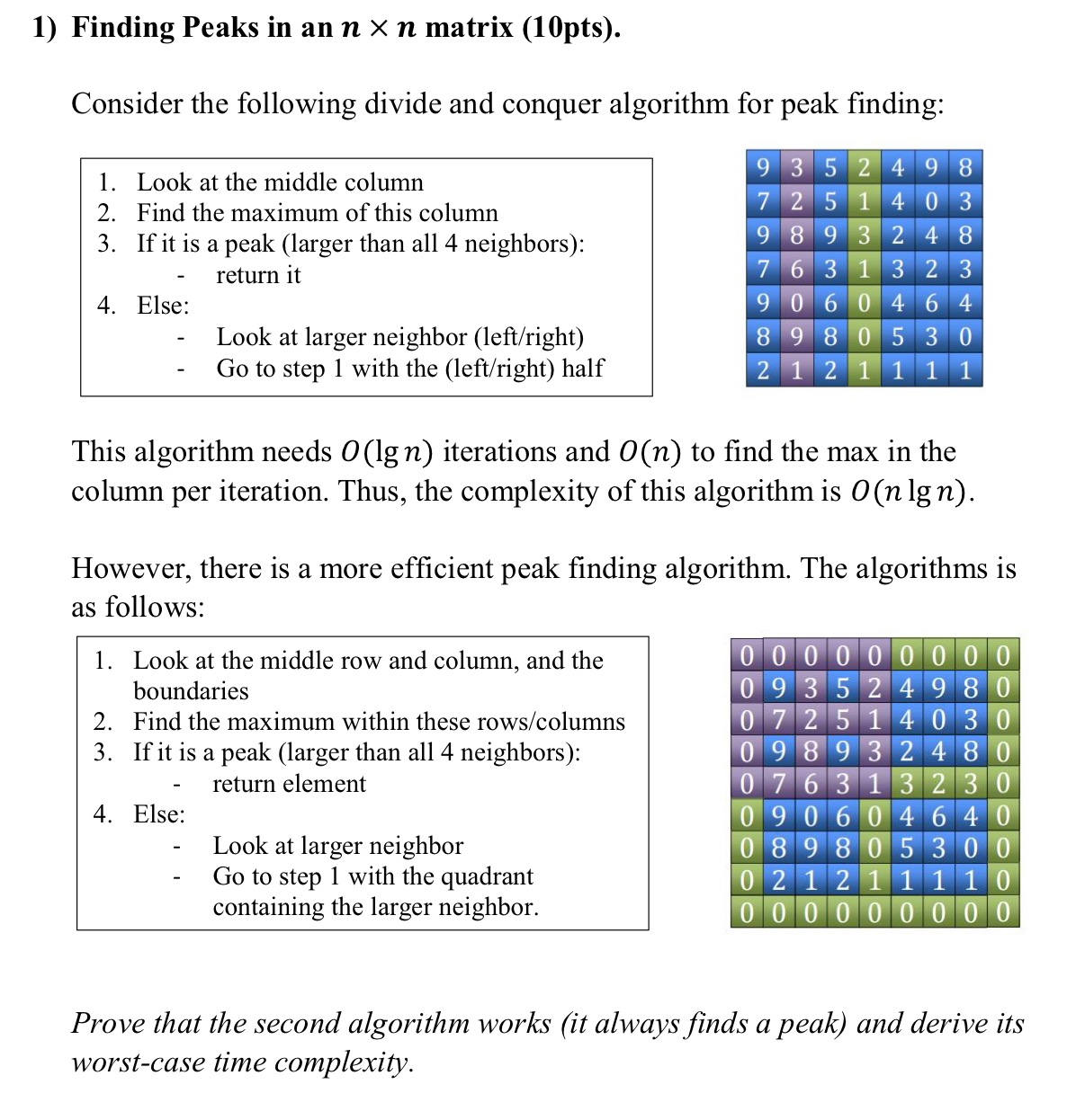 Solved Finding Peaks In An N Times N Matrix Consider The