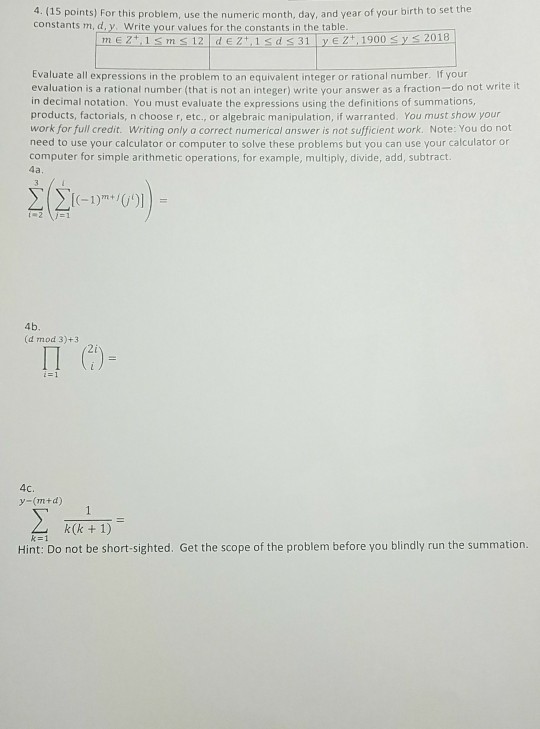 Solved 4. (15 points) For this problem, use the numeric | Chegg.com