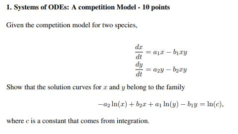 Solved 1. Systems of ODEs: A competition Model - 10 points | Chegg.com