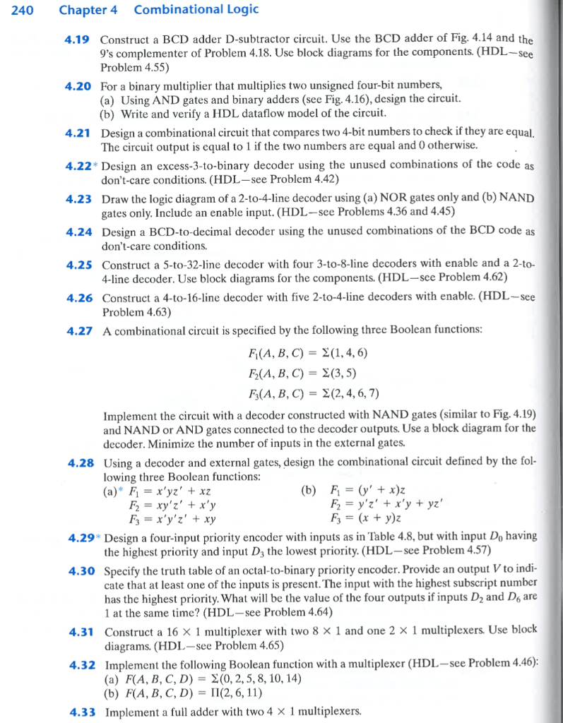 Solved 240 Chapter 4 Combinational Logic 4 19 Construct A
