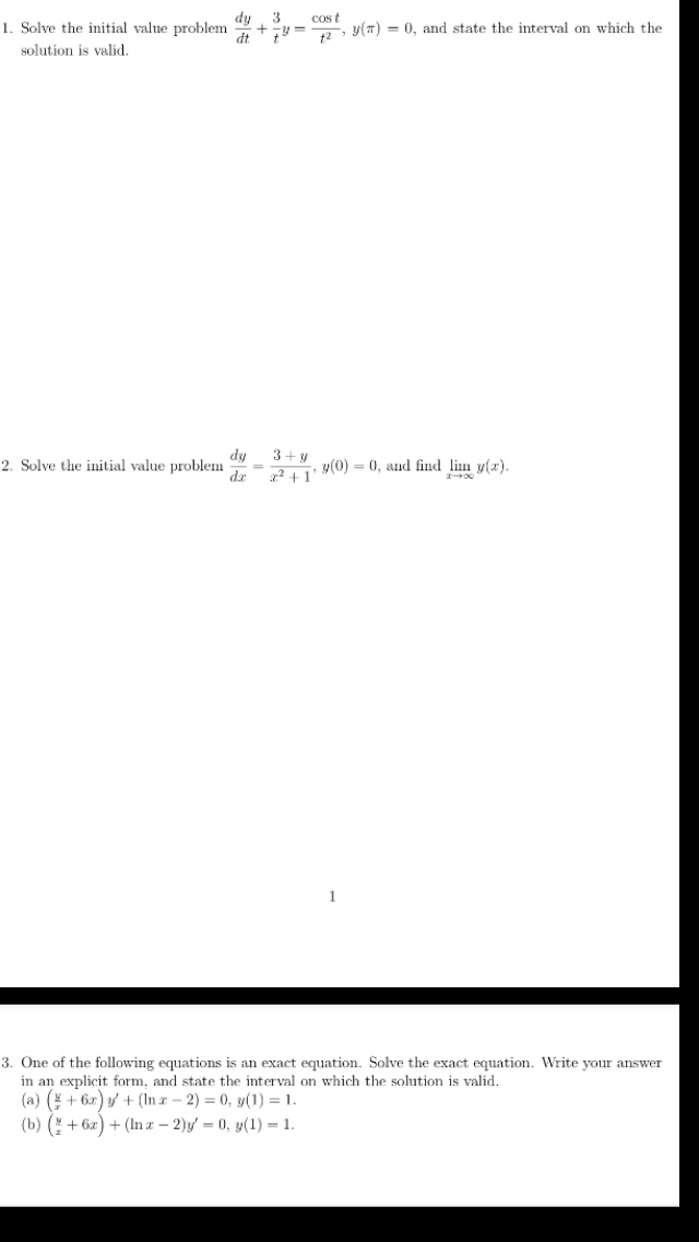 Solved Solve the initial value problem dy/dt + 3/ty = | Chegg.com