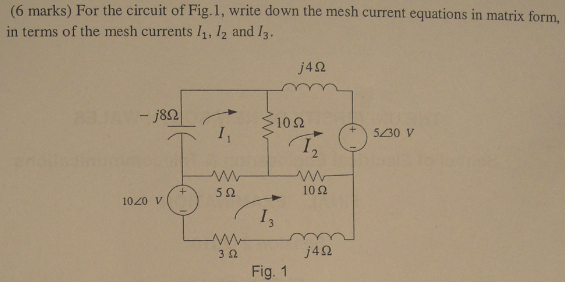Solved For the circuit of Fig. 1, write down the mesh | Chegg.com