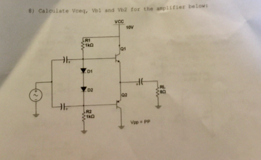 Solved Calculate Vceq, Vb1 and Vb2 for the amplifier below: | Chegg.com