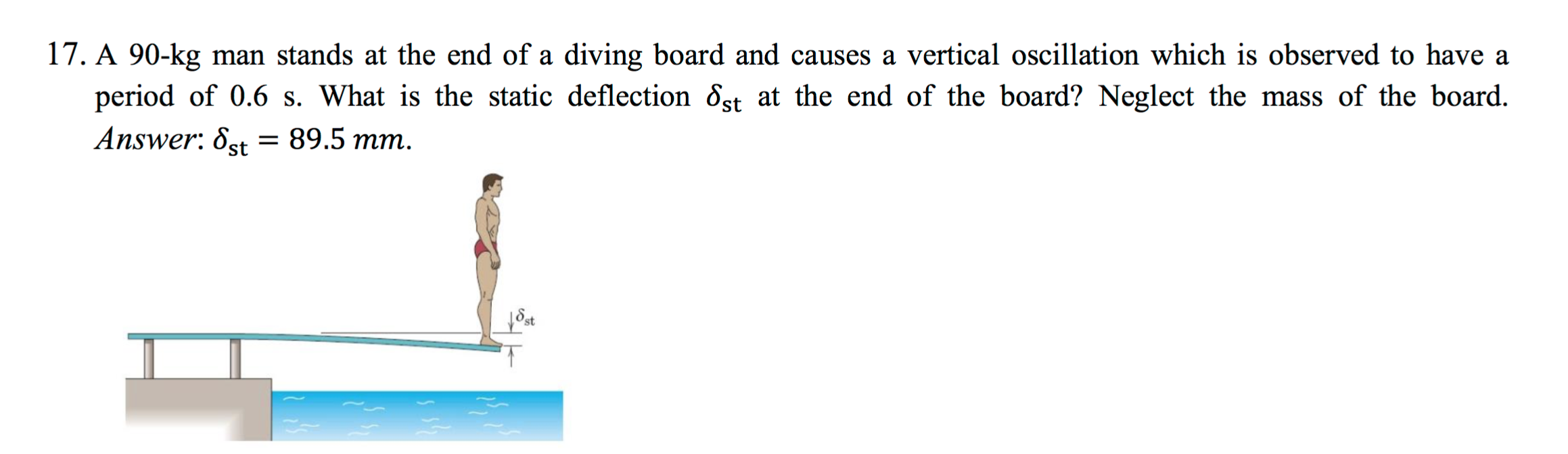 Solved A 90-kg man stands at the end of a diving board and | Chegg.com