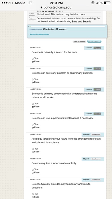 Solved Science is primarily a search for the truth. True | Chegg.com