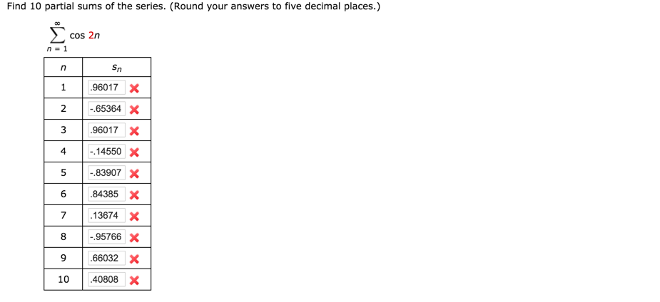 Solved Find 10 partial sums of the series. (Round your | Chegg.com