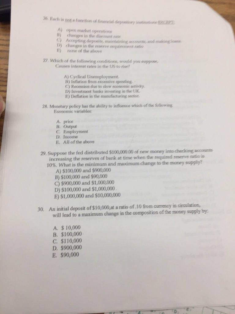 Solved A) open market oper 2) changs in the dised 5) none d | Chegg.com