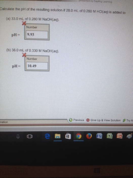 Solved Calculate the pH of the resulting solution if 28.0 | Chegg.com