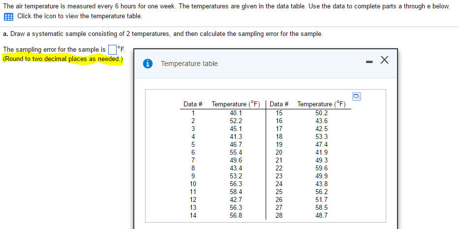Solved The air temperature is measured every 6 hours for one | Chegg.com