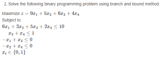 Solved 2. Solve the following binary programming problem | Chegg.com