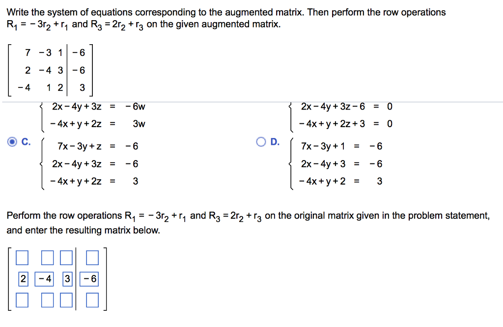 Solved Write The System Of Equations Corresponding To The