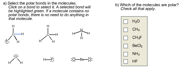 Solved Select the polar bonds in the molecules. Click on a | Chegg.com