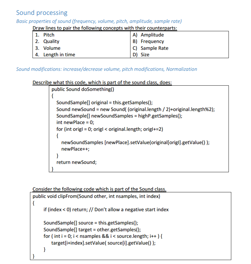 Solved Sound processing Basic properties of sound frequency, | Chegg.com