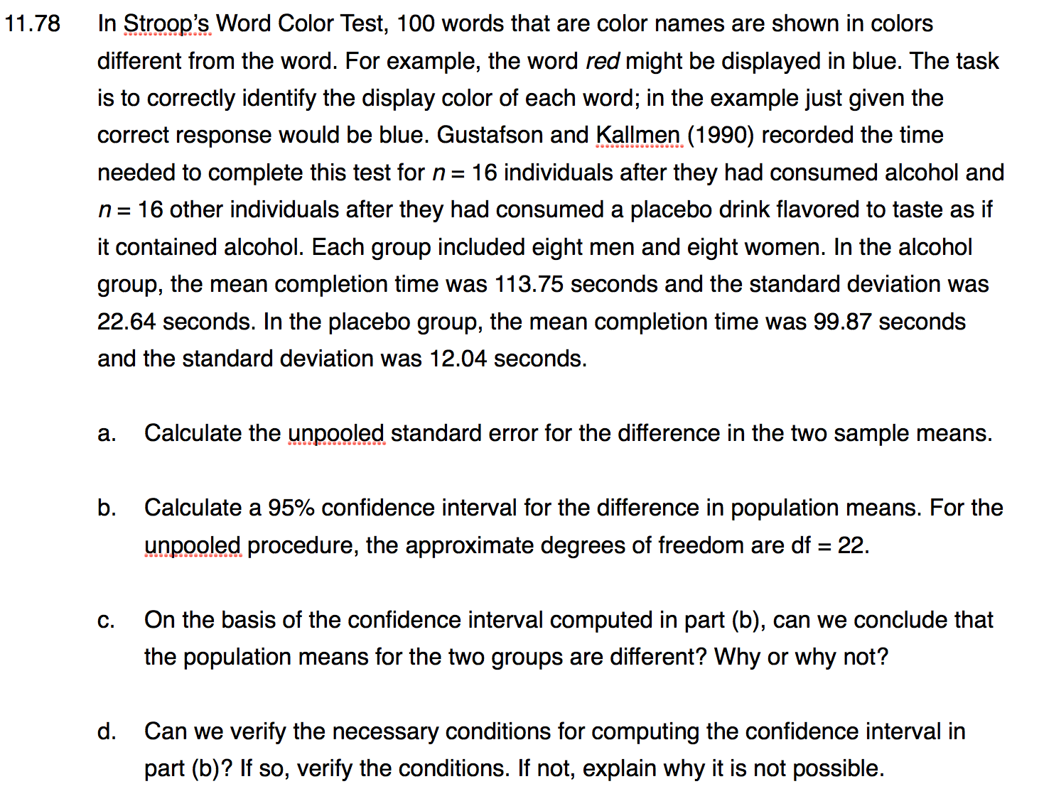 Solved 1 1 .78 In Stroop's Word Color Test, 100 words that | Chegg.com
