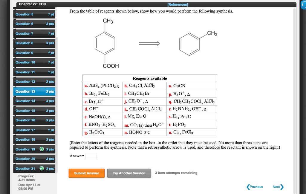 Solved From The Table Of Reagents Shown Below Show How You Chegg Com ...