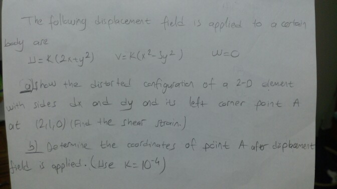 The following displacement field is applied to | Chegg.com
