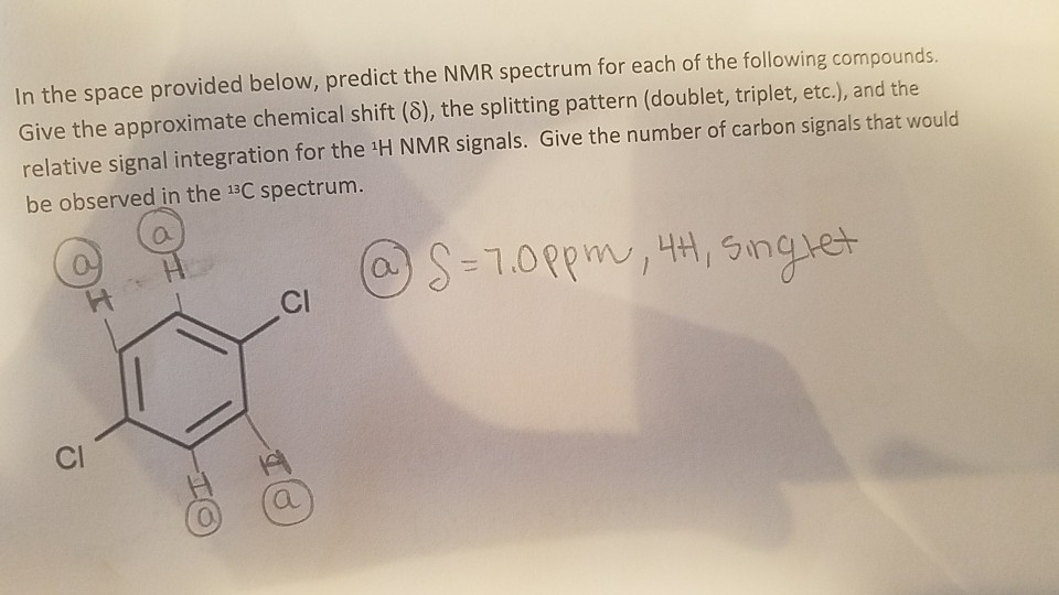 Solved In the space provided below, predict the NMR spectrum | Chegg.com