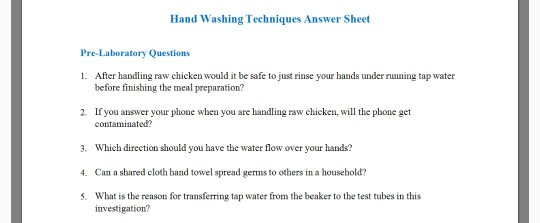 Solved Hand Washing Techniques Answer Sheet Pre-Laboratory | Chegg.com