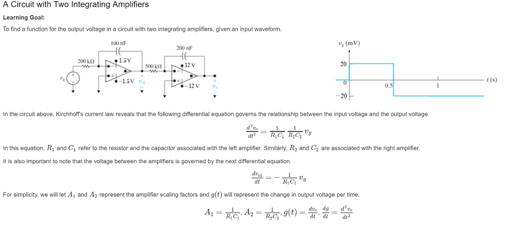 Solved A Circuit with Two Integrating Amplifiers Learning | Chegg.com