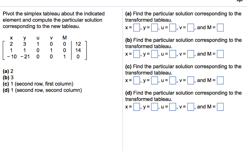 Solved Pivot the simplex tableau about the indicated element | Chegg.com