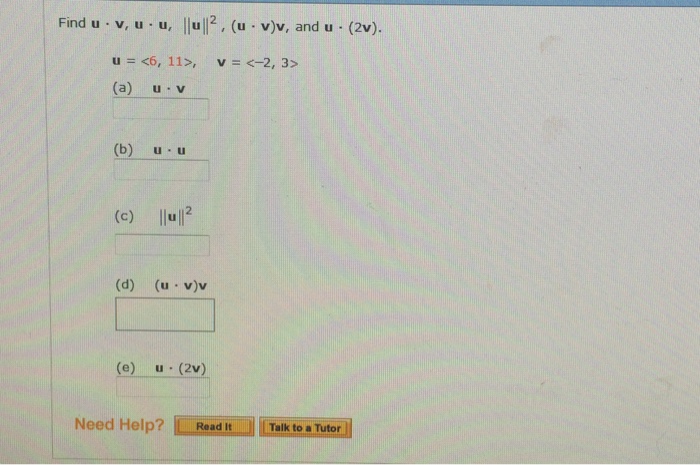 Solved Find u v, u u, ||u||^2, (u. v)v, and u.(2v) u Solved Find u v, u u, ||u||^2, (u. v)v, and u.(2v) u