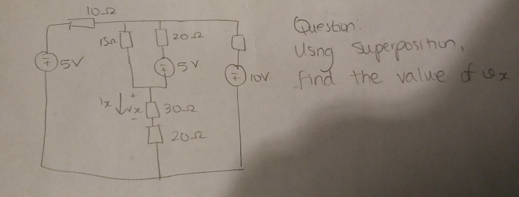 Solved Using superposition, find the value of Vx. Solve the | Chegg.com