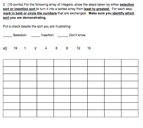 Solved For the following array of integers, show the steps | Chegg.com