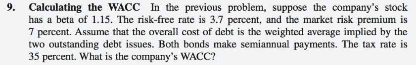 Solved 9. Calculating the WACC In the previous problem, | Chegg.com