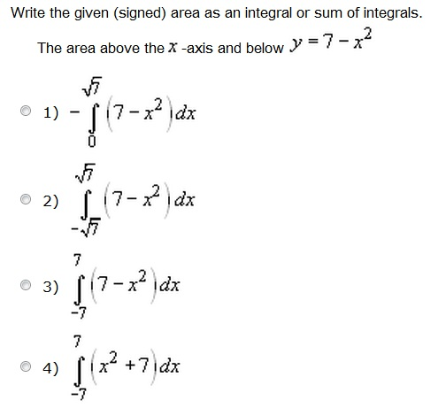 Solved Write the given (signed) area as an integral or sum | Chegg.com