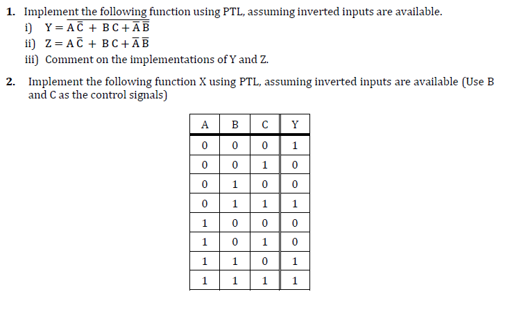 1. Implement the following function using PTL, | Chegg.com