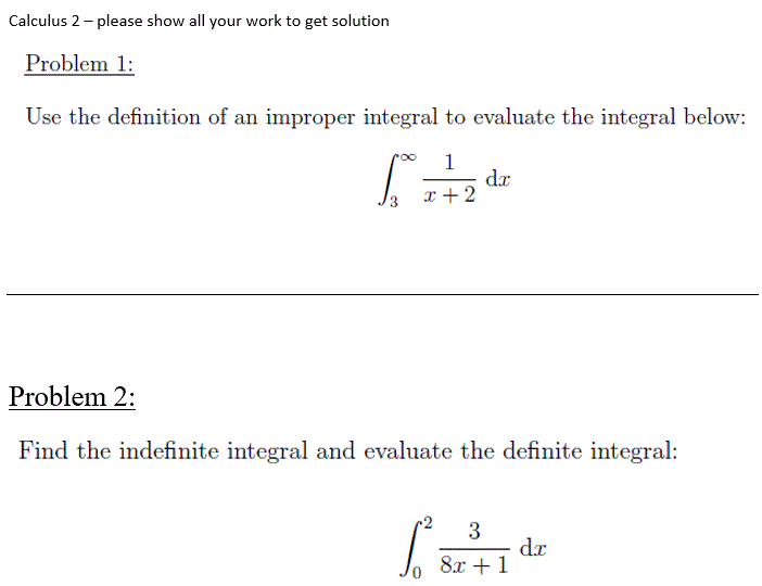 Solved Calculus 2 ? please show all your work to get | Chegg.com