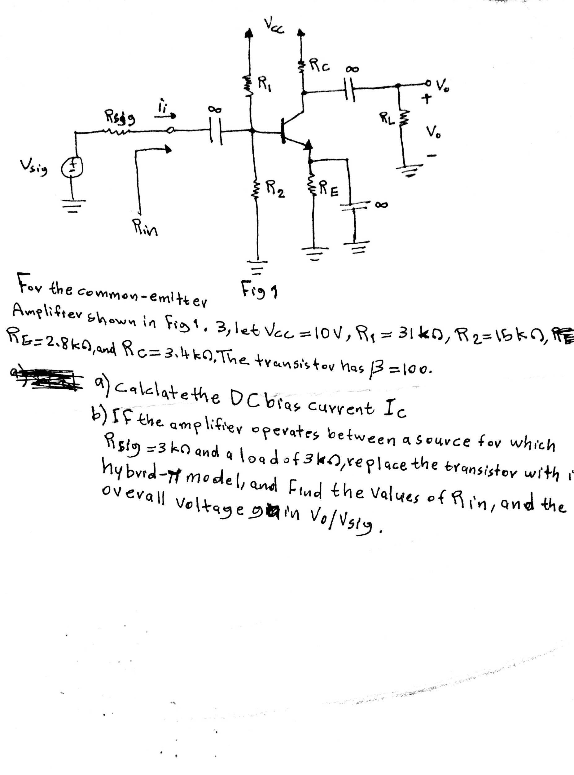 Solved For the common-emitter Amplifier shown in Fig 1.3, | Chegg.com