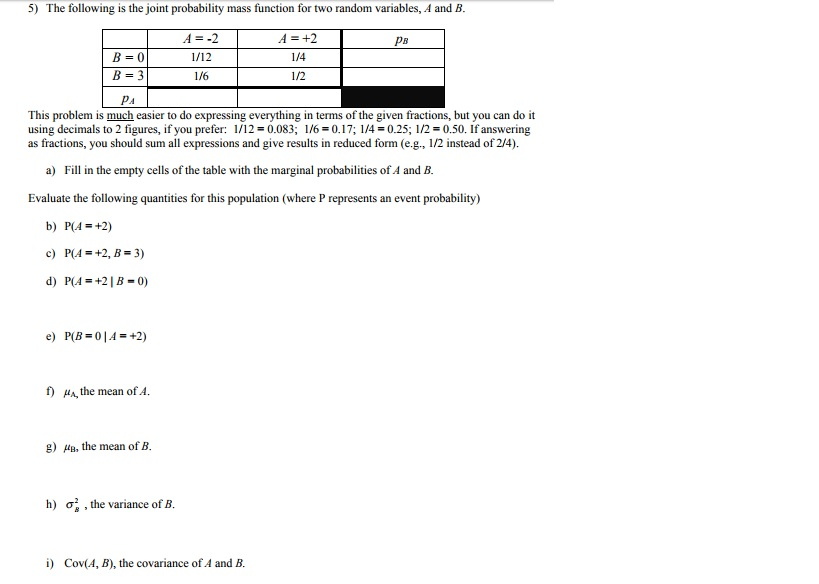 Solved 5) The following is the joint probability mass | Chegg.com