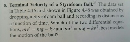Solved s. Terminal Velocity of a Styrofoam Ball.3 The data | Chegg.com