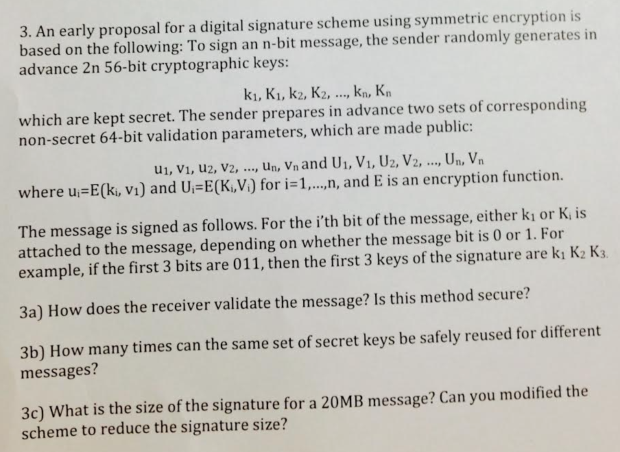 An early proposal for a digital signature scheme | Chegg.com