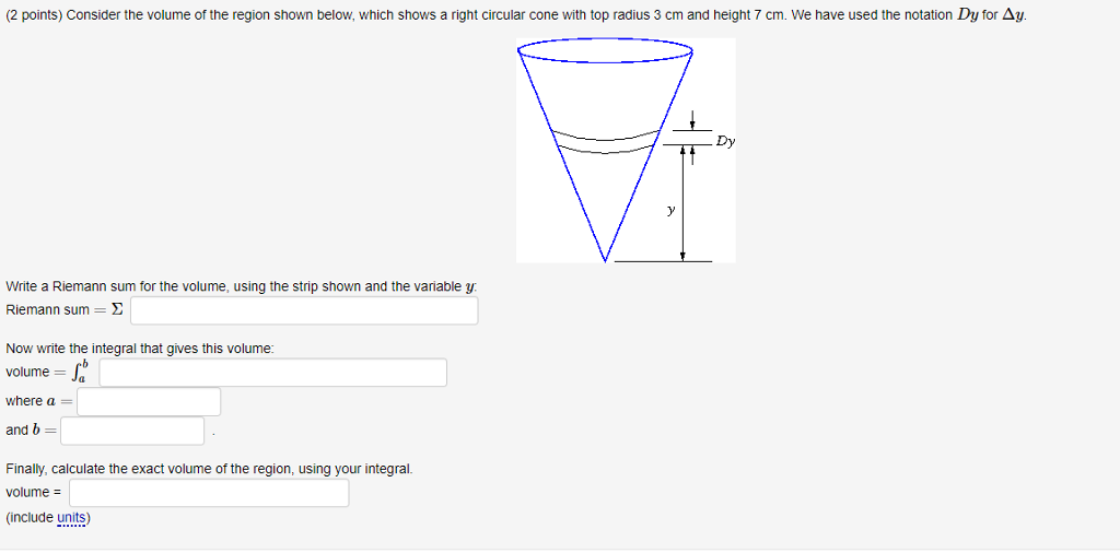 Solved (2 points) Consider the volume of the region shown | Chegg.com