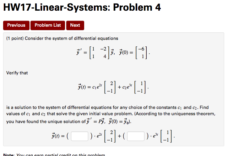 Solved Consider the system of differential equations y = [1 | Chegg.com