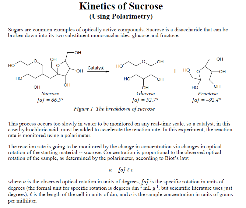 Kinetics of Sucrose (Using Polarimetry) Sugars are | Chegg.com