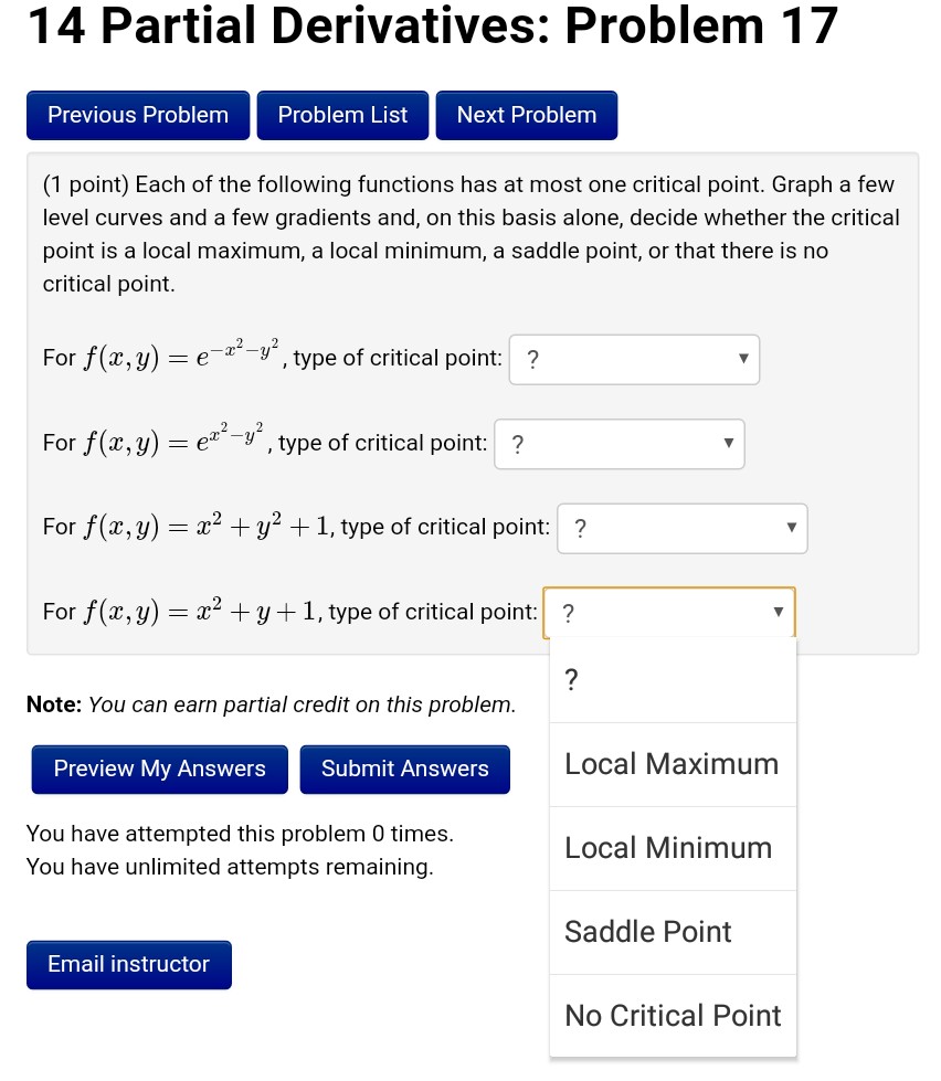 Solved 14 Partial Derivatives: Problem 17 Previous Problem | Chegg.com