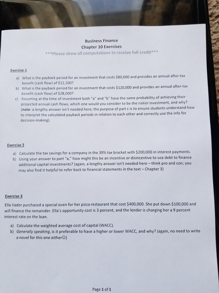 Solved Business Finance Chapter 10 Exercises ***Please show | Chegg.com
