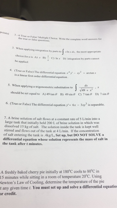 Solved True or False/Multiple Choice. Write the complete | Chegg.com