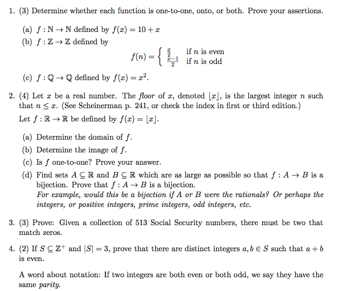 Determine Whether Each Function Is One To One Onto
