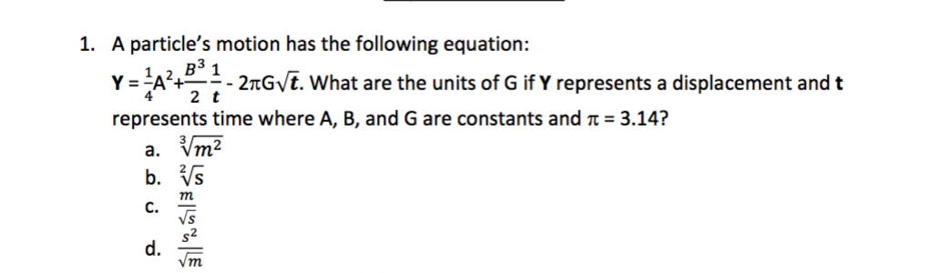 Solved A particle's motion has the following equation: Ys | Chegg.com