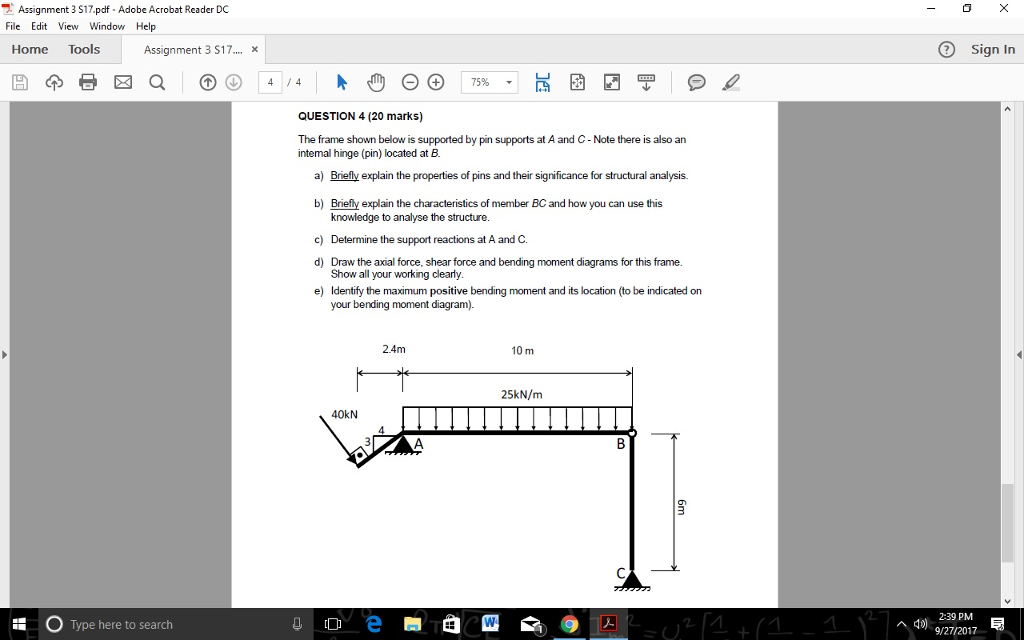 Solved The frame shown below is supported by pin supports at | Chegg.com