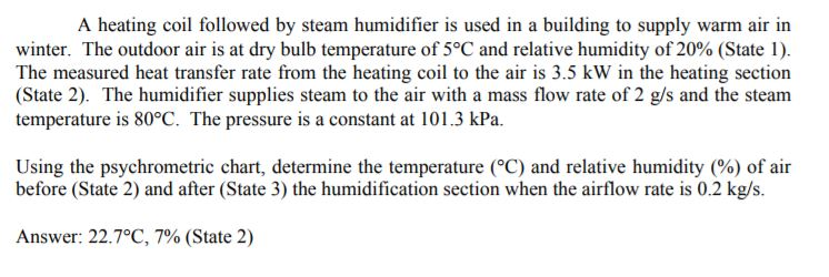 Solved A heating coil followed by steam humidifier is used | Chegg.com